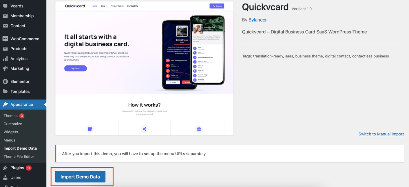 Importing demo content | Quickvcard - Digital Business Card SaaS ... Importing demo content | Quickvcard - Digital Business Card SaaS ...